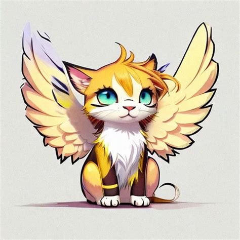 Sphinx Cub With Two Wings On The Torso Small Round Puffy Ears Sphinx Head 2d Anime
