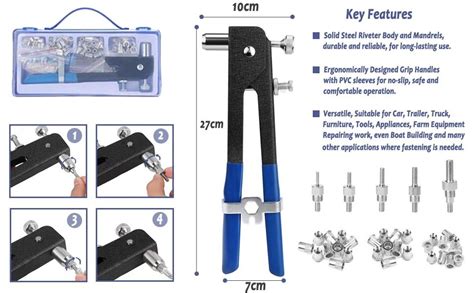 Hand Riveter Kit Rivet Nut Gun Threaded Rivet Nut Kit Set Nut Rivet Tool Rivet Nutsert Gun Hand