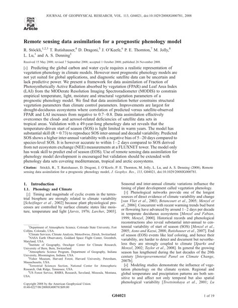 Pdf Remote Sensing Data Assimilation For A Prognostic Phenology Model