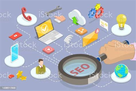 3d 아이소메트릭 플랫 벡터 Seo 최적화의 개념적 일러스트 레이 션 검색 엔진에 대한 스톡 벡터 아트 및 기타 이미지 검색 엔진 공동체 마케팅 퍼널 Istock