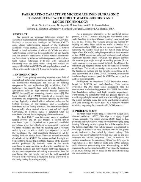 Pdf Fabricating Capacitive Micromachined Ultrasonic Transducers With Direct Wafer Bonding And