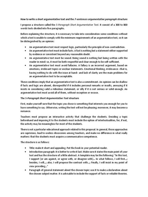 How To Write A Short Argumentative Text And The 7 Sentences