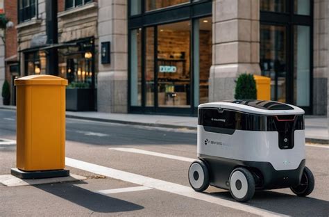 premium photo autonomous delivery robots on city sidewalk