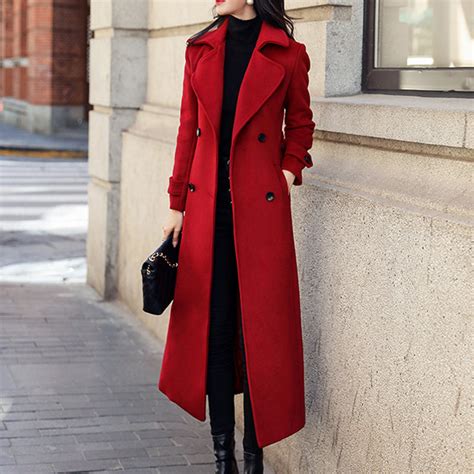 Womens Coat Woolen Extended Suit Collar Trench Coat
