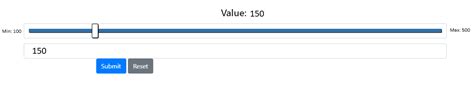 range input display min max values and show selected value need help