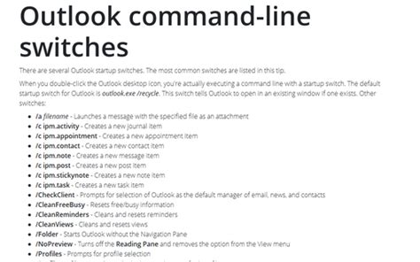 Outlook Command Line Switches Microsoft Outlook 365