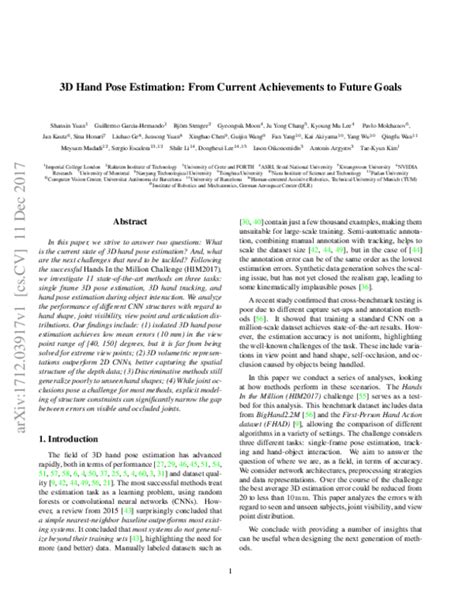 Pdf 3d Hand Pose Estimation From Current Achievements To Future Goals Antonis Argyros