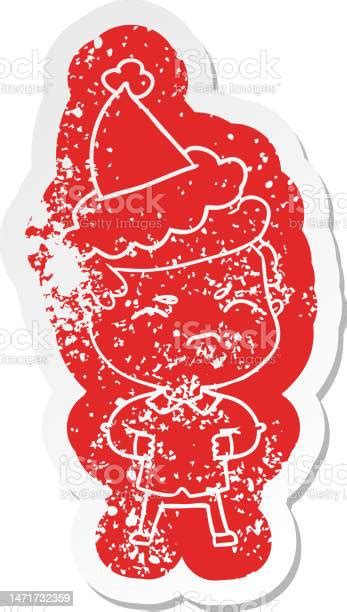 산타 모자를 쓰고 짜증나는 남자의 기발한 만화 고민 스티커 귀여운에 대한 스톡 벡터 아트 및 기타 이미지 귀여운 낙서