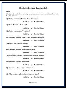 Identifying Statistical Questions Question Quiz By Worksheet Central