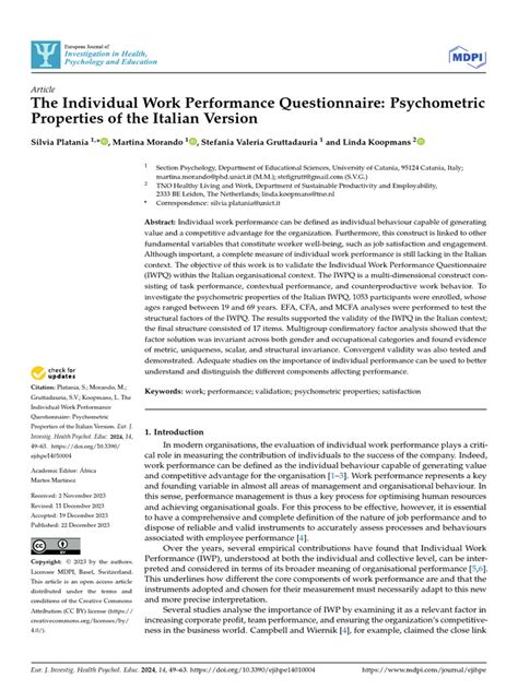 The Individual Work Performance Questionnaire Psyc Pdf