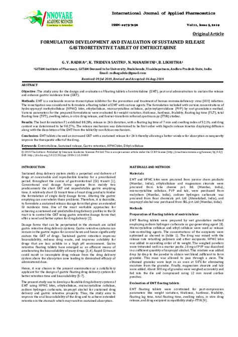 Pdf Formulation Development And Evaluation Of Sustained Release