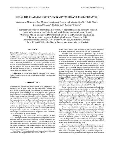 Pdf Dcase 2017 Challenge Setup Tasks Datasets And Baseline System