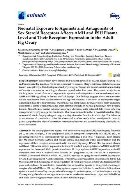 Pdf Neonatal Exposure To Agonists And Antagonists Of Sex Steroid Receptors Affects Amh And Fsh