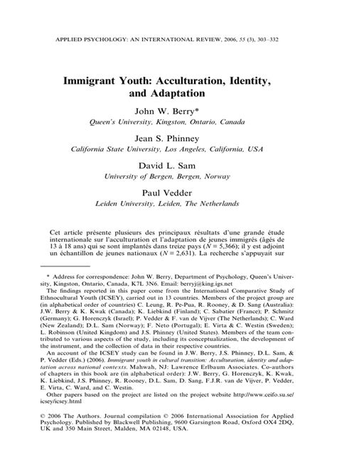 Acculturation Identity And Adaptation Berry 2006 Pdf