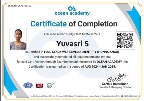 Oceanacademy Webdevelopment Fullstackdeveloper Python Django Yuvasri S
