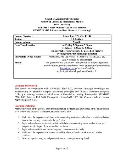 Adms 3585 Course Outline Fall 2019 Keele Campus Pdf Depreciation
