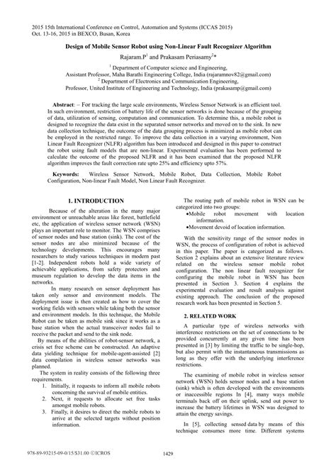Pdf Design Of Mobile Sensor Robot Using Non Linear Fault Recognizer