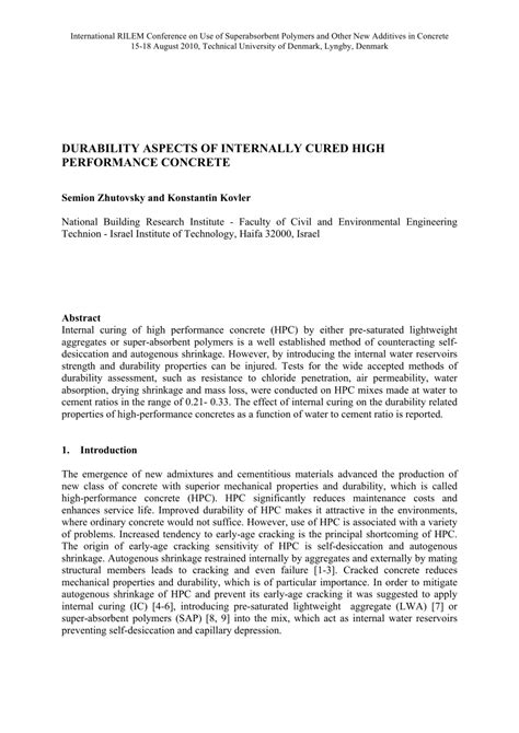Pdf Durability Aspects Of Internally Cured High Performance Concrete
