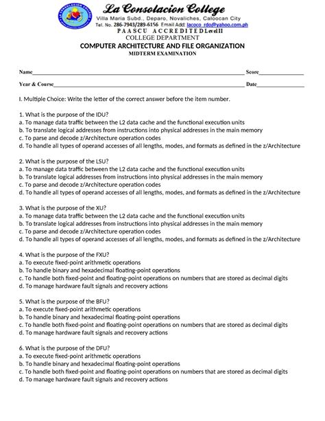 midterm exam computer architecture and file organization college