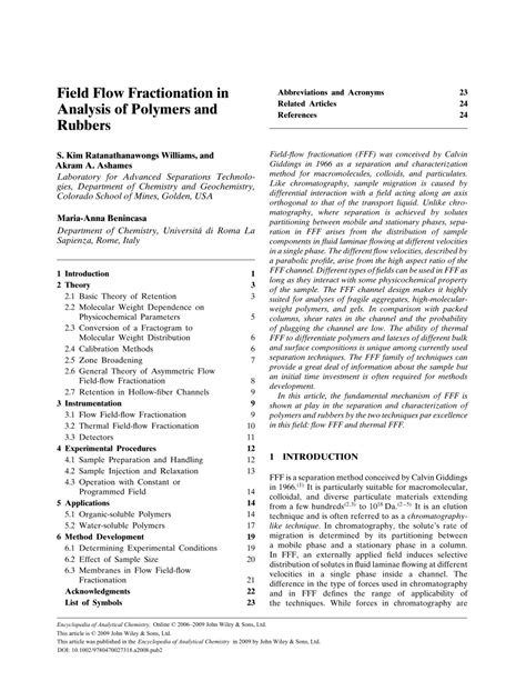 Pdf Field Flow Fractionation In Analysis Of Polymers And Rubbers