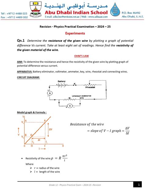 Revision Physics Practical Exam Grade 12 24 25 Pdf Voltage