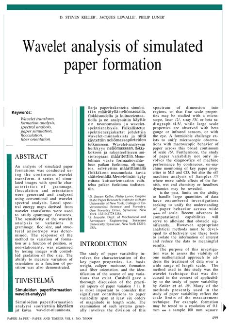 Pdf Wavelet Analysis Of Simulated Paper Formation