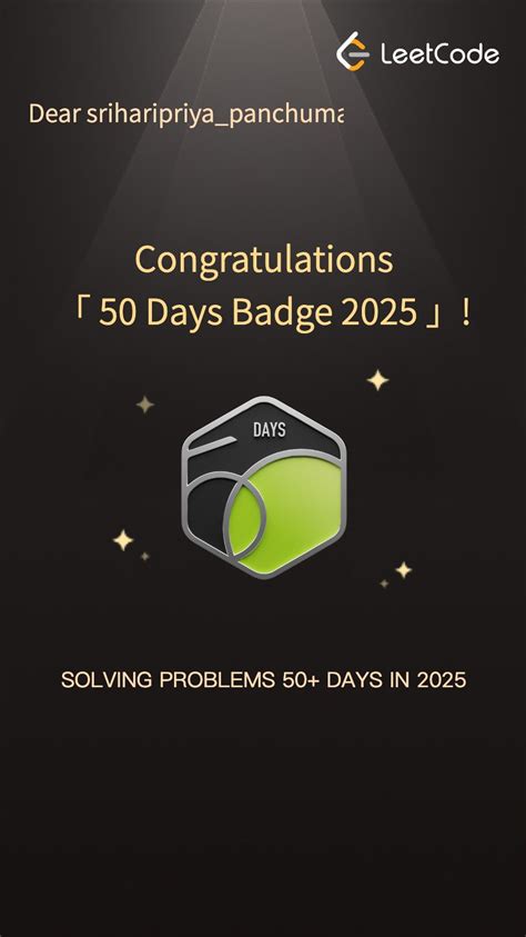 Leetcode 50daystreak2025 Badgeunlocked Codingjourney Sri Hari