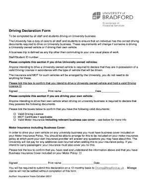 Fillable Online Driving Declaration Form The University Of Bradford Fax Email Print PdfFiller