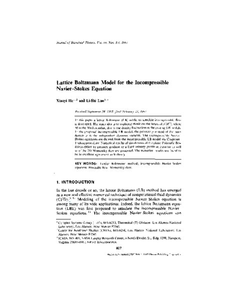 Pdf Lattice Boltzmann Model For The Incompressible Navierstokes Equation