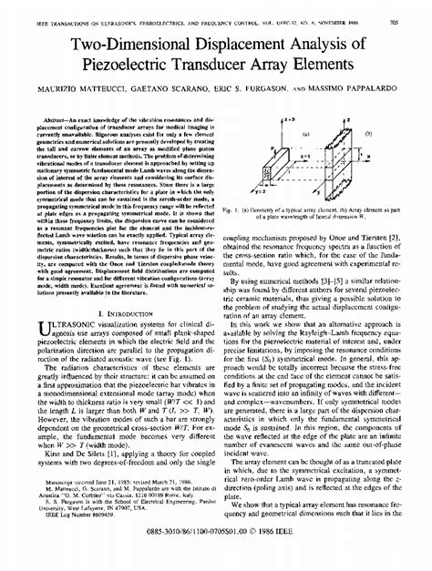 Two Dimensional Displacement Analysis Of Piezoelectric Transducer Array Elements Ieee Journals