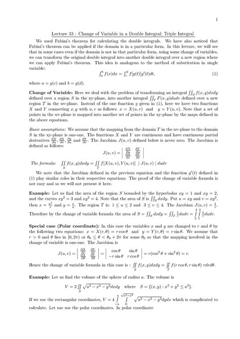 Change Of Variable In A Double Integral Triple Integral We Have Also