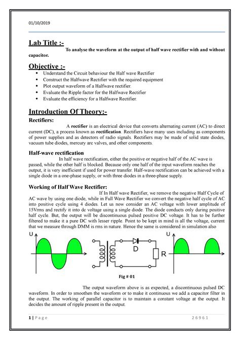Lab 002 Best Lab Report 01 10 Lab Title To Analyse The Waveform At The Output Of Half