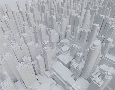 一个虚拟城市的三维计算机生成的渲染图