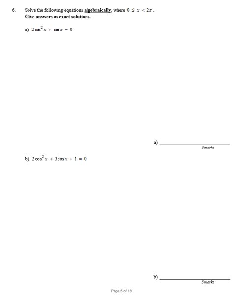 Solved 6 Solve The Following Equations Algebraically Where
