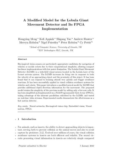 pdf a modified model for the lobula giant movement detector and its