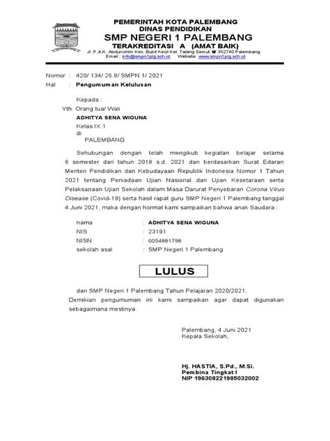 Format Pengumuman Kelulusan 2021 2022 Pdf