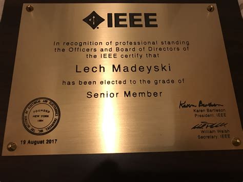 Elected To The Grade Of Ieee Senior Member