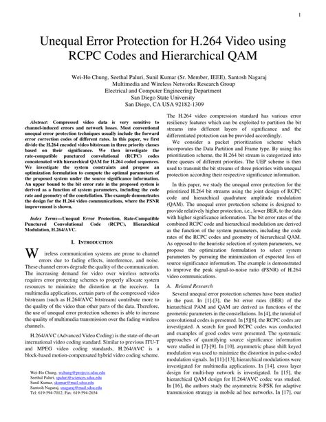 Pdf Unequal Error Protection For H264 Video Using Rcpc Codes And