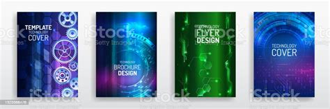 다채로운 레이아웃 미래 브로셔 전단지 플래카드 현대 과학 및 디지털 기술 개념 브로셔또는 하이테크 요소 배경으로 커버를 위한 벡터 템플릿입니다 0명에 대한 스톡 벡터 아트