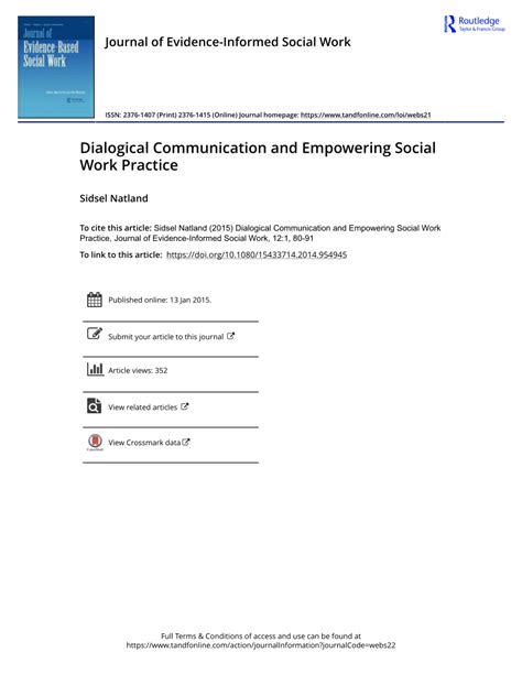 Pdf Dialogical Communication And Empowering Social Work Practice