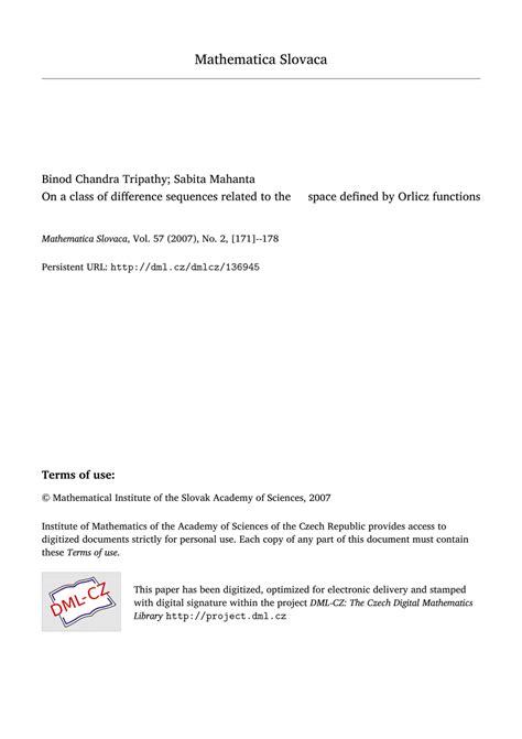 Pdf On A Class Of Sequences Related To The ℓp Spaces Defined By Orlicz Function