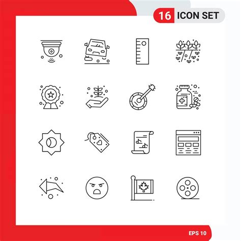 Pictogram Set Of 16 Simple Outlines Of Badge Quality Jam Plant Grower Editable Vector Design