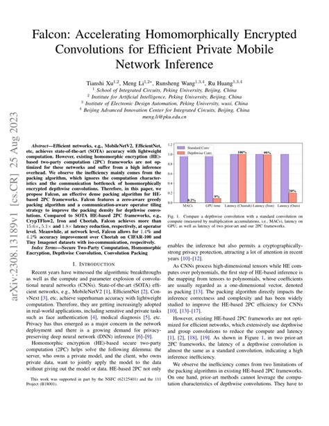 Pdf Falcon Accelerating Homomorphically Encrypted Convolutions For Efficient Private Mobile