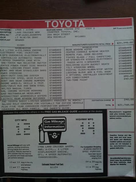 1988 Window Sticker Msrp Forum Toyota Lexus And Off Road