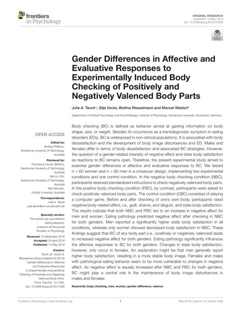 PDF Gender Differences In Affective And Evaluative Responses To Experimentally Induced Body