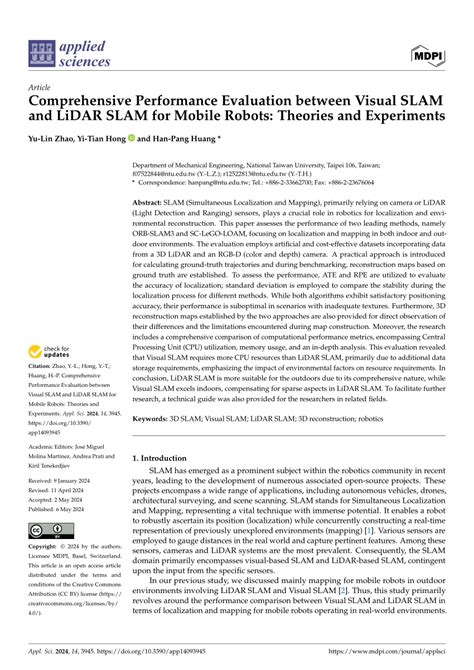 Pdf Comprehensive Performance Evaluation Between Visual Slam And