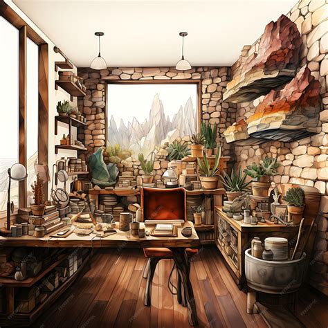 Premium Ai Image Watercolor Geologists Room With Rock And Mineral