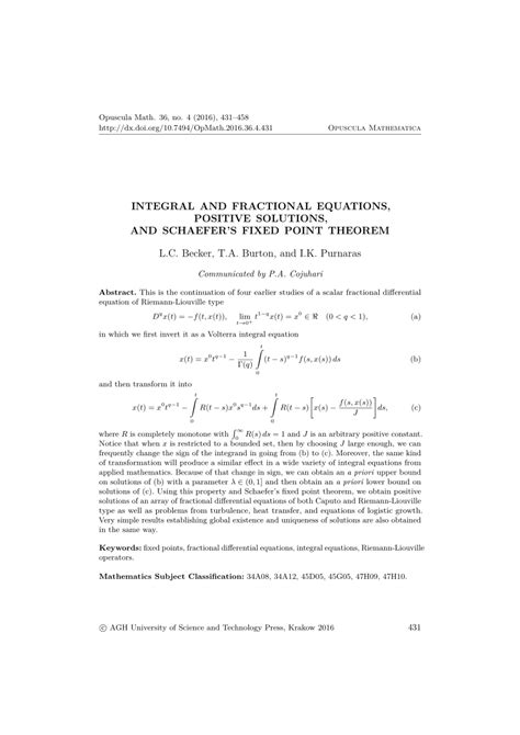pdf integral and fractional equations positive solutions and
