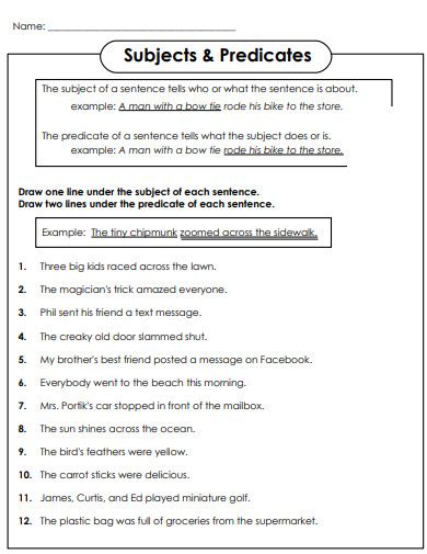 8 Subject And Predicate Example In Pdf Examples