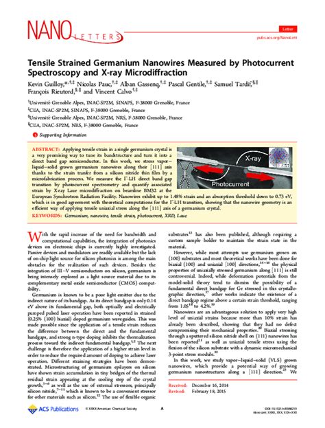 Pdf Tensile Strained Germanium Nanowires Measured By Photocurrent Spectroscopy And X Ray